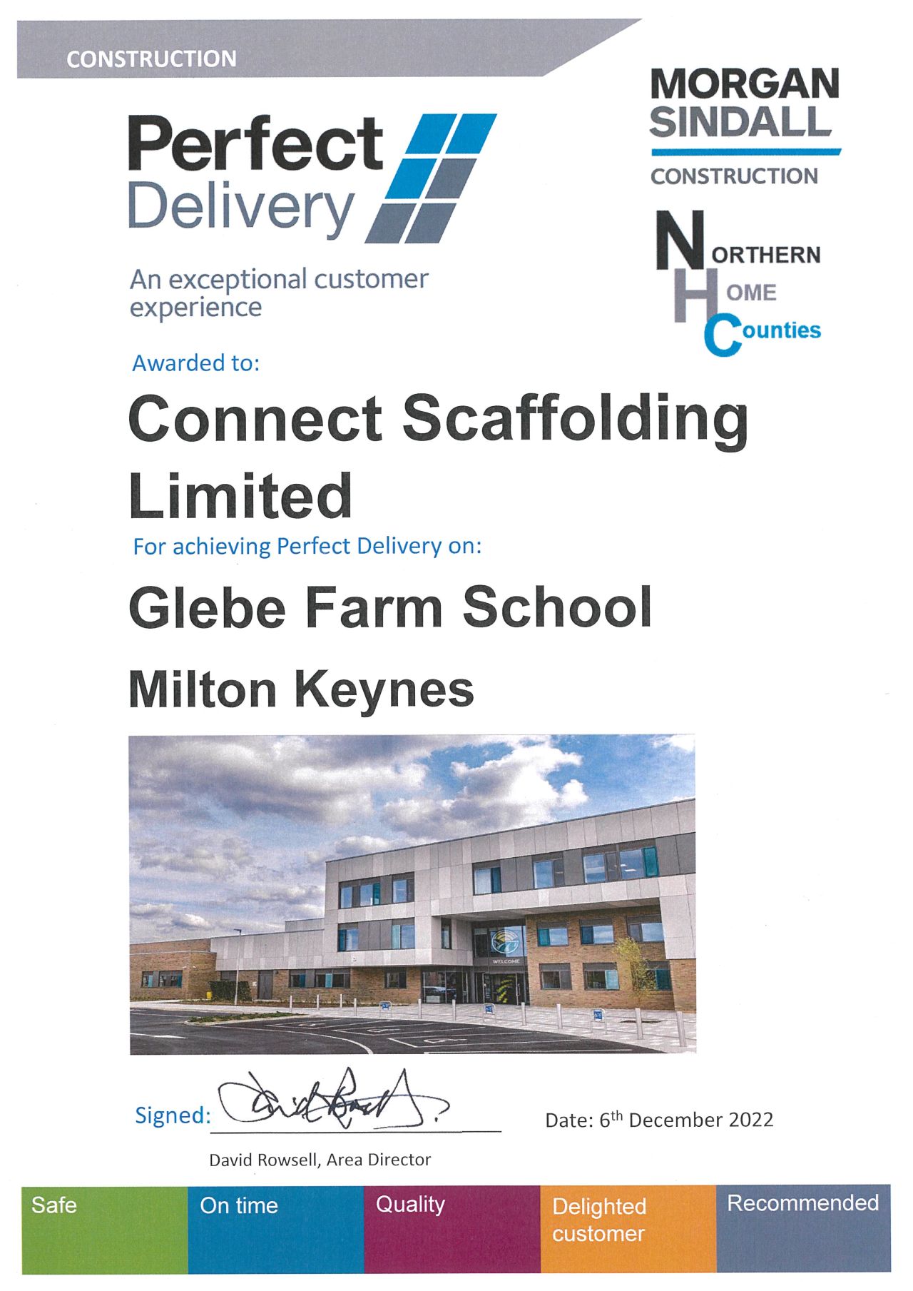 Connect Scaffolding Ltd - Perfect Delivery Certificate - Glebe Farm ...